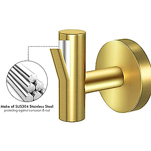 stusgo 4 Packs Matte Brass Finish Towel Hook for Wall Modern Gold Towel Hook Coat Hooks Robe Hooks SUS304 Stainless Steel Bathroom Towel Hooks