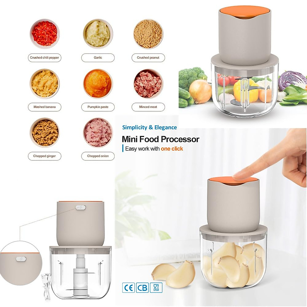 LVSENLIN Wireless Electric Food Processor，600ML Electric Food Chopper For Meat,Onions,vegetables,Garlic,Complementary Food, Meat Chopper Blender