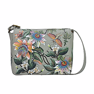 Anuschka Women’s Genuine Leather Medium Flap Crossbody Handbag - Hand Painted Exterior - Floral Passion