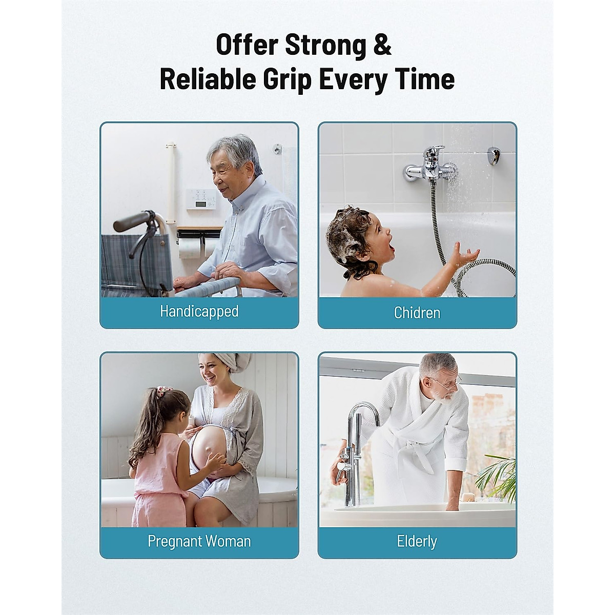 Grab Bars for Bathtubs and Showers, Suction 530 lbs Shower Handles for Elderly Suction, Shower Grab Bars for Seniors, Shower Bars Safety, White, 2 Pack