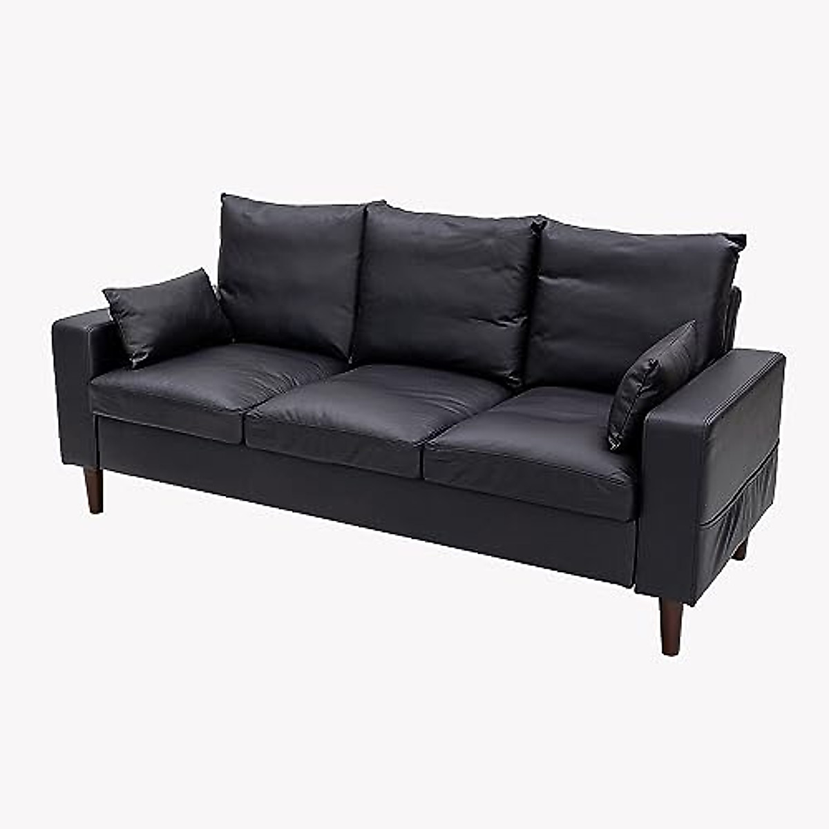 Panana Couch 3 Seater Loveseat Sofa with Storage Pockets for Living Room, Upholstered Faux Leather Sofa with 2 Pillows, Cushion Back Sofa for Bedroom, Home Office, Apartment