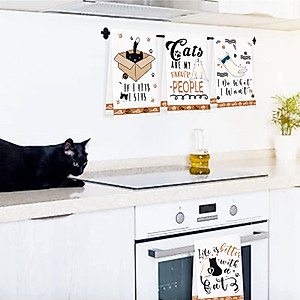 Lebsitey Cat Kitchen Towels Set of 4 Funny Decorative Hand Towels Absorbent Drying Tea Dish Towel for Cooking Baking Home Decorations,16 X 24 inches