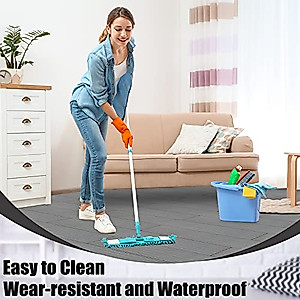 50 Pieces Peel and Stick Flooring Stickers 36 x 6 Inch Waterproof Floor Tiles Natural Grey Wood Grain DIY Self Adhesive Flooring Stickers for Living Room Bedroom Bathroom Kitchen Basement (Simple)