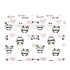 Kigai Storage Basket Cute Panda Storage Boxes with Lids and Handle, Large Storage Cube Bin Collapsible for Shelves Closet Bedroom Living Room, 16.5x12.6x11.8 In
