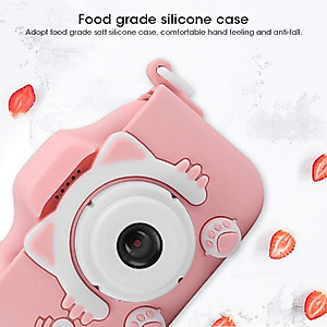 Children Mini Camera, 12MP ABS Silicone Mini Cartoon Kitty Digital Camera Toy with Double Camera for Kids ()