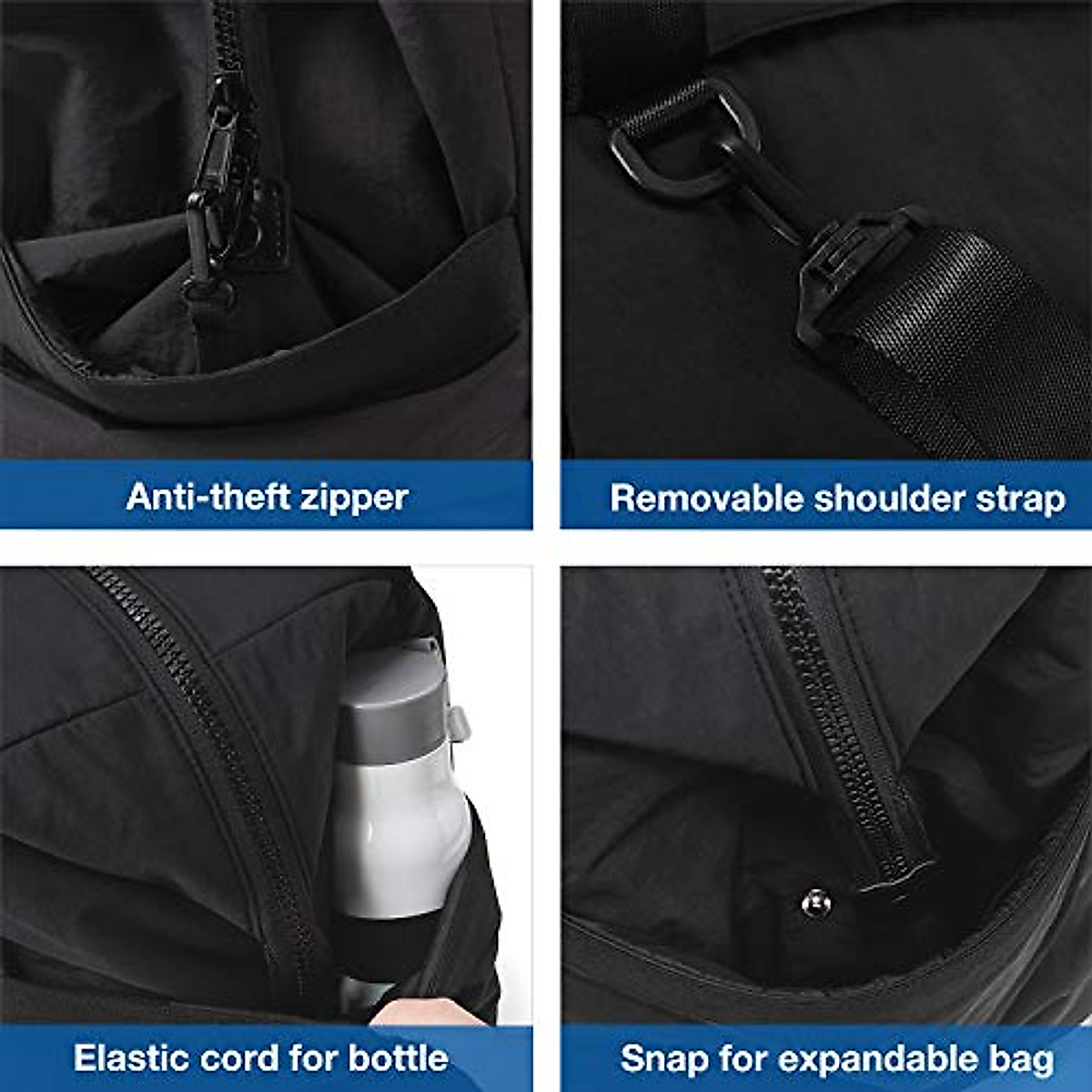 BAGSMART Gym Bag for Women, Carry on Weekender Overnight Bag, Travel Duffel Bags with Trolley Sleeve, Personal Item Travel Bag Tote Bag Workout Dance Bag, Black-Large