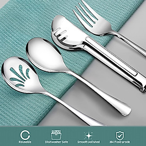 Teivio 15PCS Stainless Steel Large Serving Utensils - Serving Spoons/Forks/Tongs,Slotted Spoons,Soup Ladles,Butter Knife,Sugar Spoon,Cake Server,Lasagna Server(Spatula),for Buffet/Chafing Dish,Silver