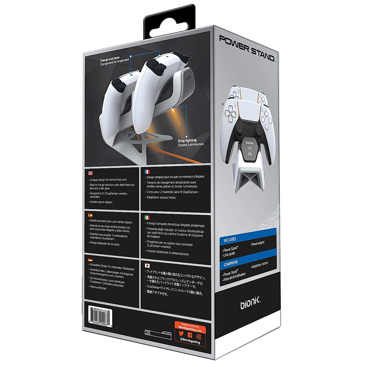 Bionik Power Stand for Playstation 5: Dual PS5 Controller Charging Station with Overcharger Protection - Power Adapter Included (BNK-9067) - Playstation 5