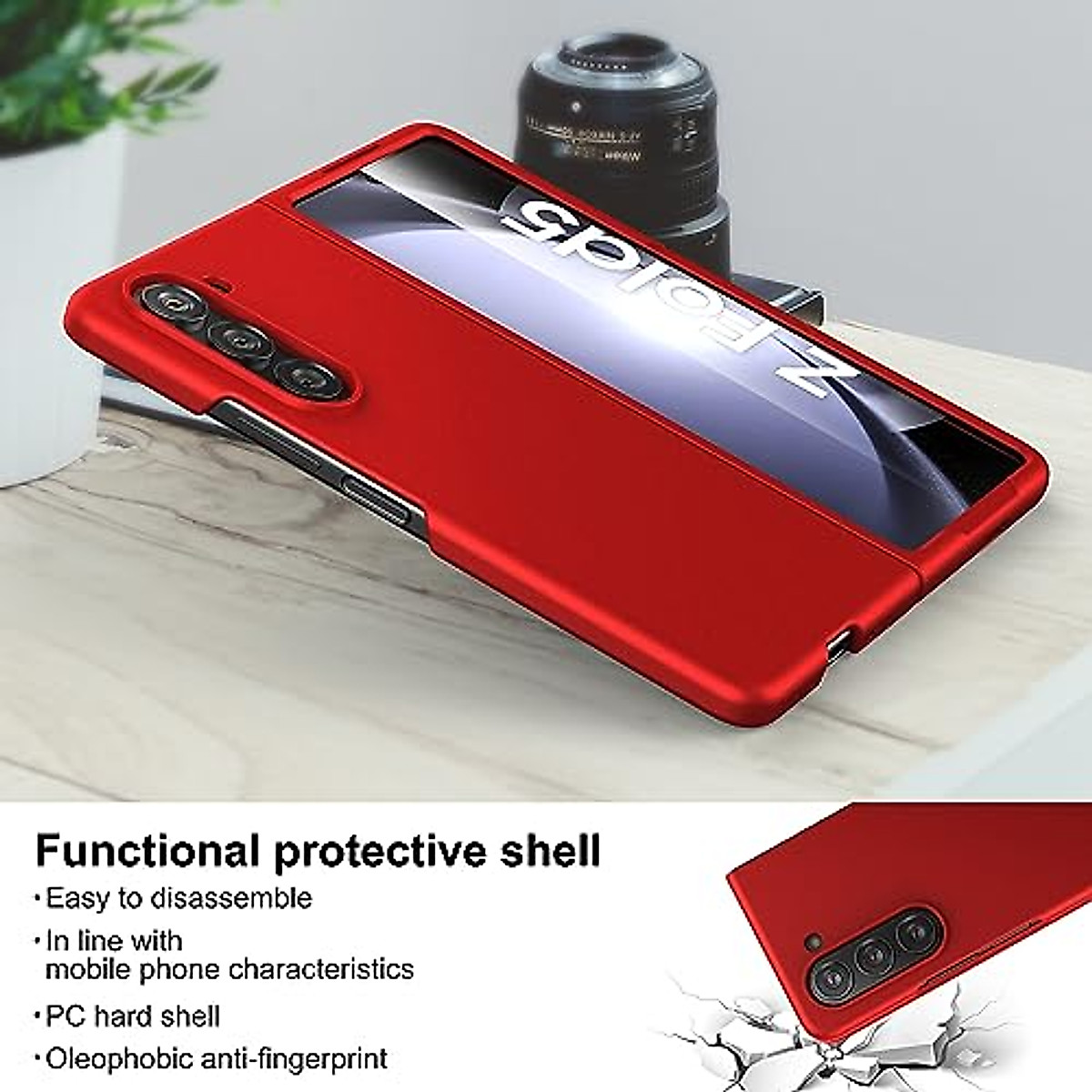 redluckstar Case for Samsung Galaxy Z Fold 5,Thin Slim Fit Matte PC with Non-Slip Built in Screen Protector Full-Body Protection Built in Screen Protection Phone Cover for Galaxy Z Fold 5 (Red)