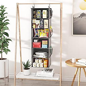 MONINXS Hanging Closet Organizer 6-Shelf, Hanging Shelves for Closet with 3 Divisible Drawers & Side Pocket, Linen, 11.4''W x 12''D x 43.3''H, Grey