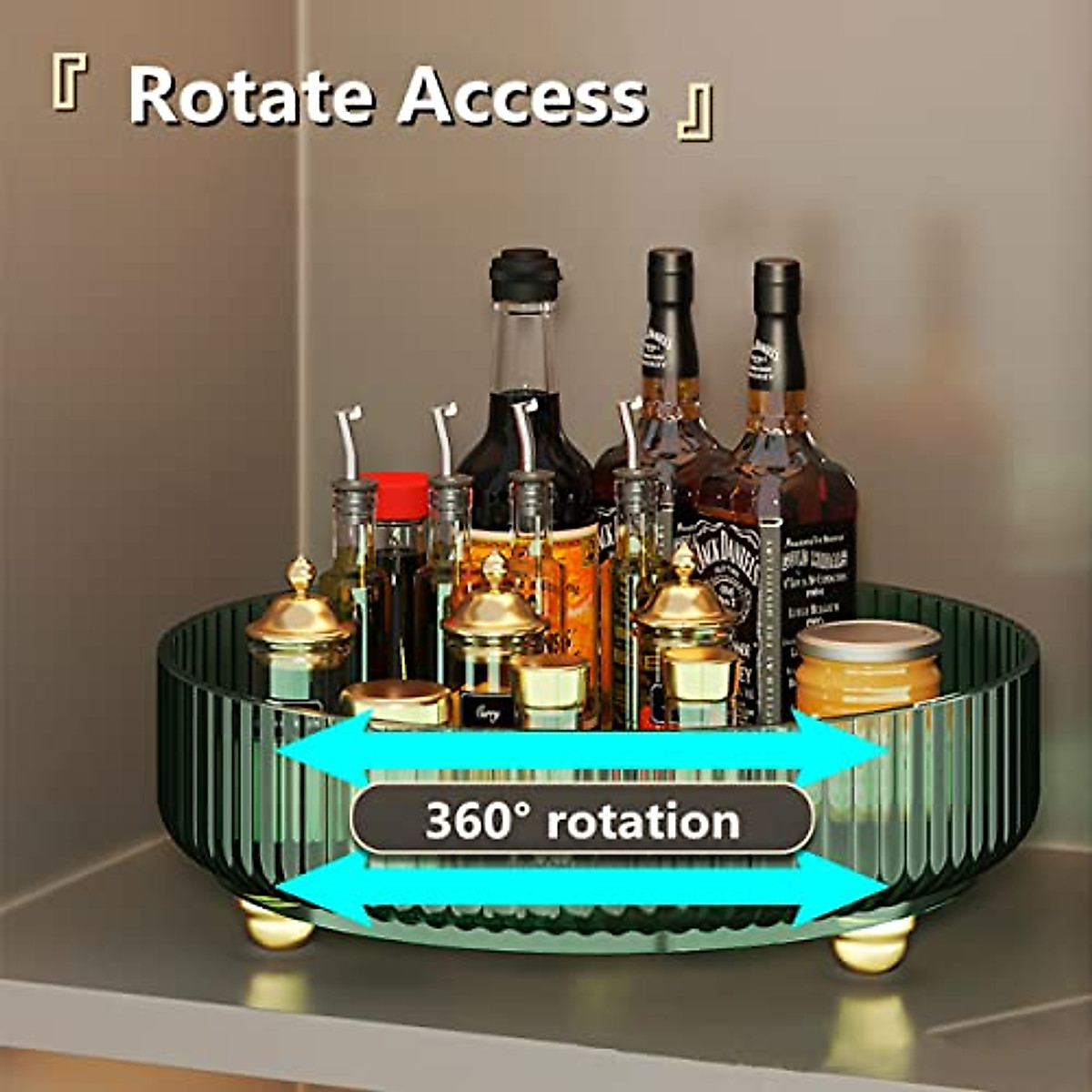 Rotatable Modern Round Tray,360°Rotating Spice Storage Rack,11" Lazy Susan Turntable Organizer,Cosmetic Makeup Vanity Tray for Storage Jewelry,Perfume&Kitchen Condiment,Suit for Home Decorative