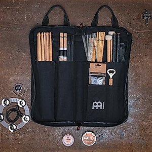 Meinl Percussion Drum Stick Bag with Extra Outside Pocket and Floor Tom Hooks – for Mallets, Brushes and Accessories, Black, Standard (MSB-1)