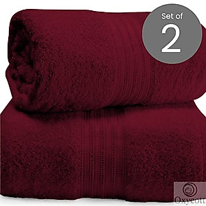 Oxycott Luxurious 600 GSM Set of 2 Bath Sheets 100% Ring Spun Cotton - Hotel Quality Bath Sheet Towels for Adults - Soft Absorbent Quick Dry Extra Large Bath Sheet for Bathroom - 35x68 Burgundy Red