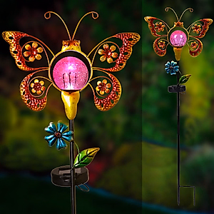 LIGHTSHINE Solar Garden Lights, Metal Butterfly Garden Yard Decor, Waterproof Yard Iron Art Garden Decorations, Outdoor Decor for Patio, Lawn and Pathway.