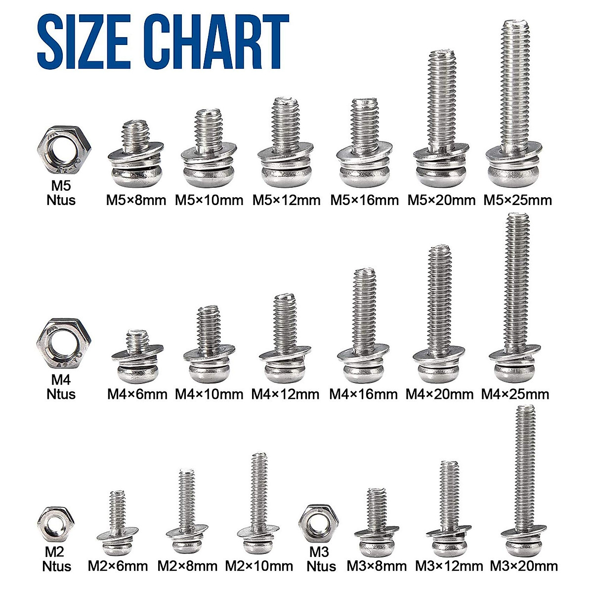 NINDEJIN 780PCS M2 M3 M4 M5 Phillips Pan Head Screws Bolt Nut Lock Flat Washers Machine Screws Assortment Kit