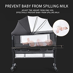 MZDICT Baby Crib Baby Bassinet Bedside Sleeper Bedside Crib for Newborn, Adjustable Folding Portable Crib 2022 for Infant/Baby, Grey