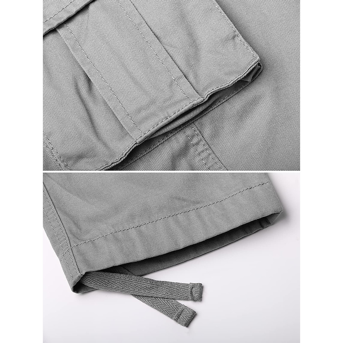 OCHENTA Men's Cotton Casual Cargo Work Pants Military Tactical Combat with 8 Pockets Hiking Slacks Light Grey 32