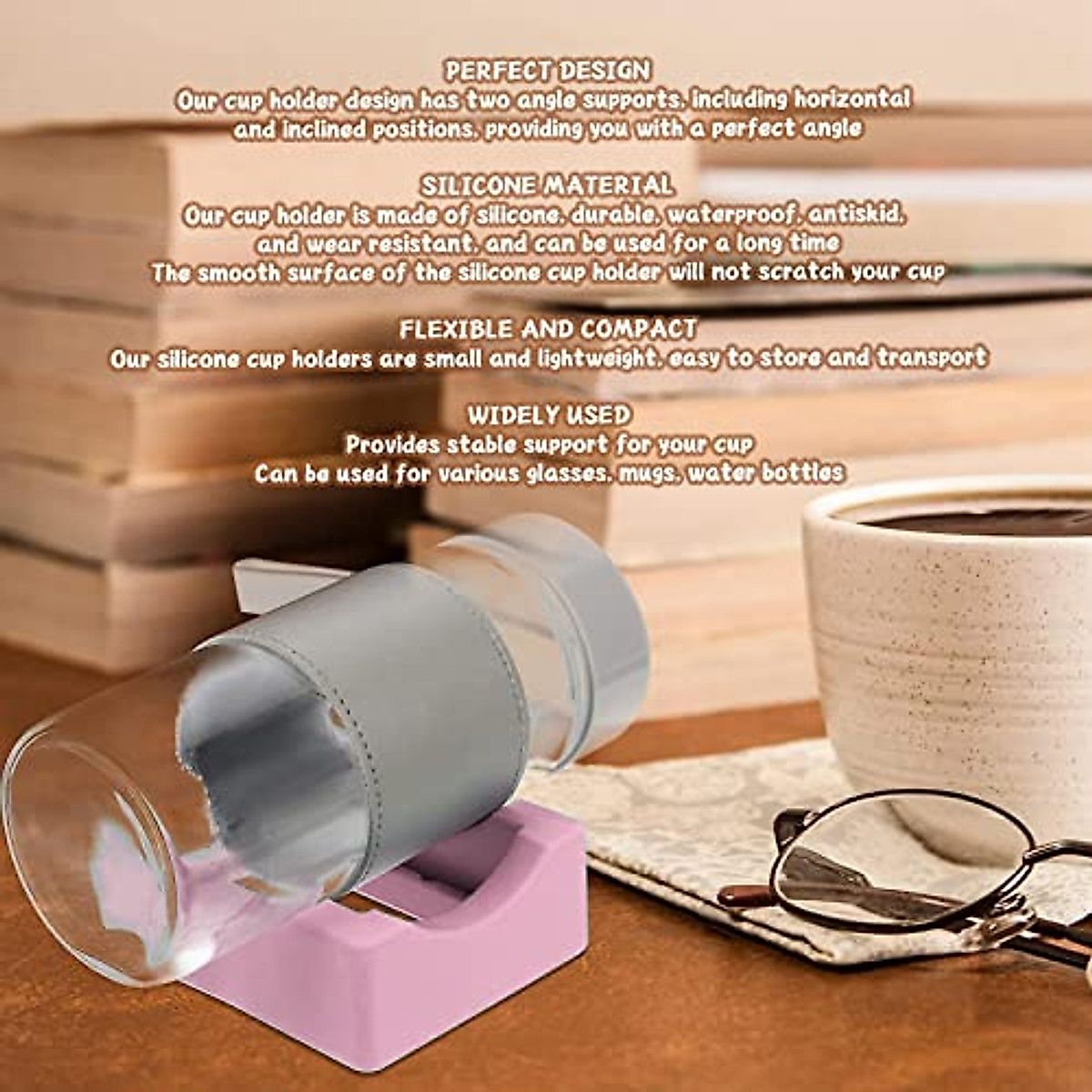 GLOGLOW Non Slip Cup Cradle, Flexible Stable Support Compact Anti Scratch Silicone Cup Cradle for Crafting for Mugs (Pink)