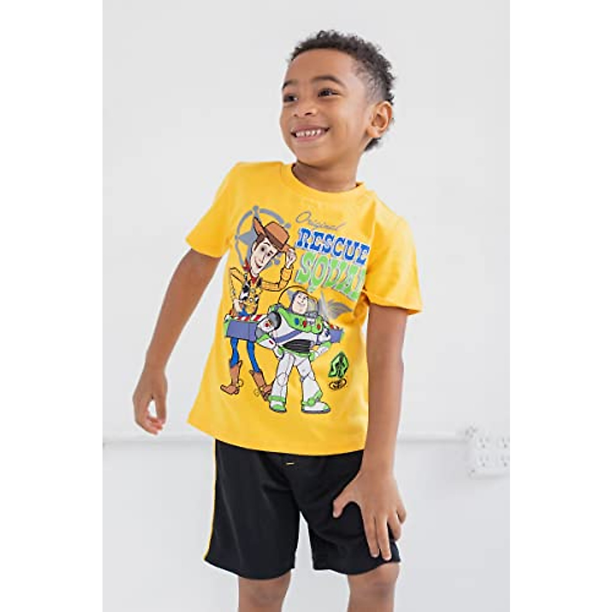 Disney Pixar Toy Story Buzz Lightyear Woody Toddler Boys Athletic T-Shirt and Mesh Shorts Set Yellow 3T