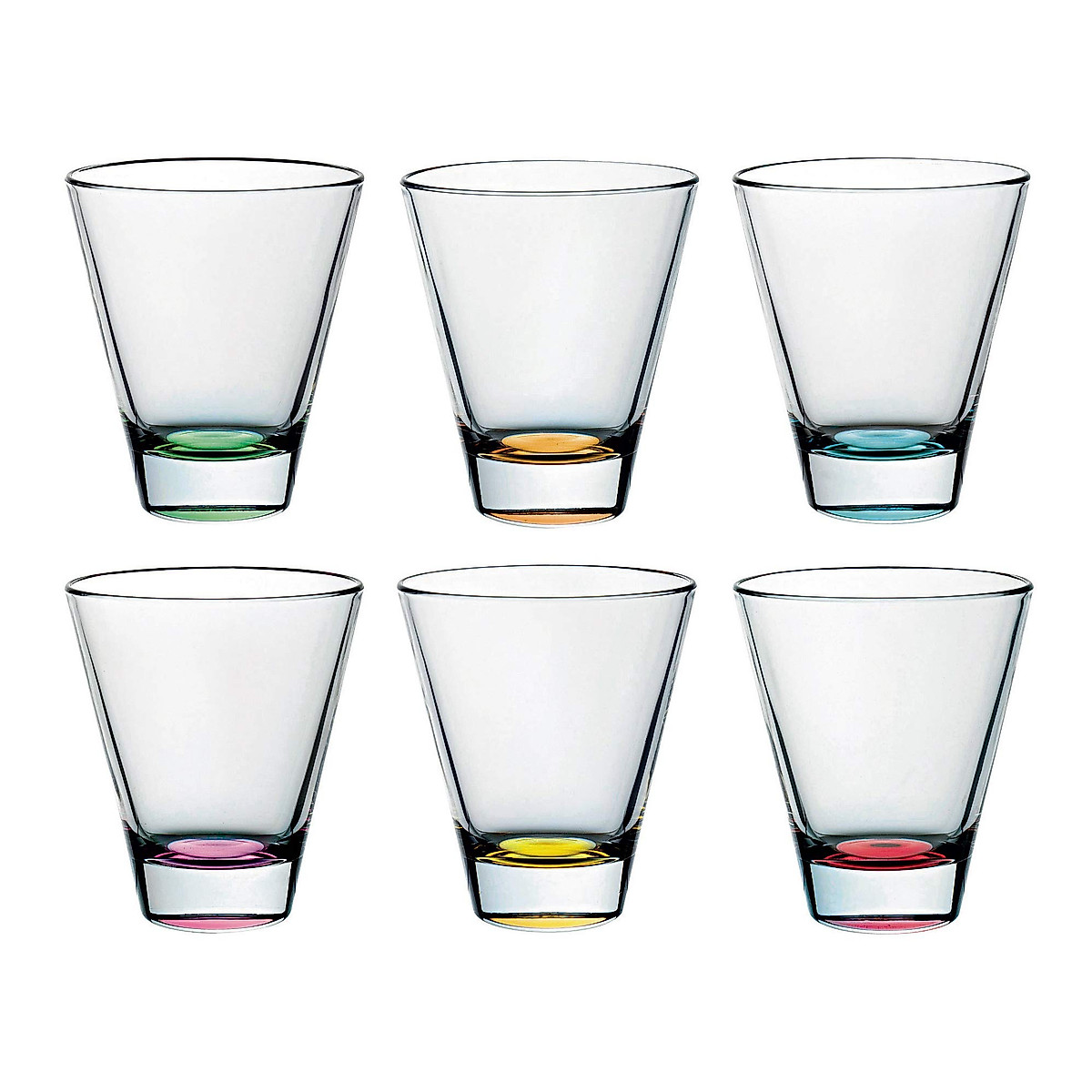 Glass - Set of 6 - Double Old Fashioned Tumbler Glasses - Uniquely Designed - Assorted Colors - European Glass - 11.5 oz. - Made in Europe - by Barski