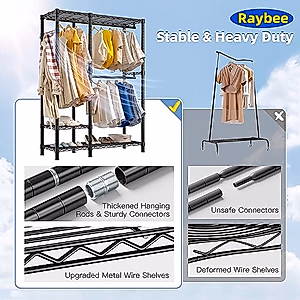 Raybee 77" H Clothes Rack Heavy Duty Clothing Racks for Hanging Clothes Portable Closet Racks for Hanging Clothes Free Standing Clothes Rack Wire Garment Rack Sturdy & Stable Black 77"Hx31.5"Wx15.8"D