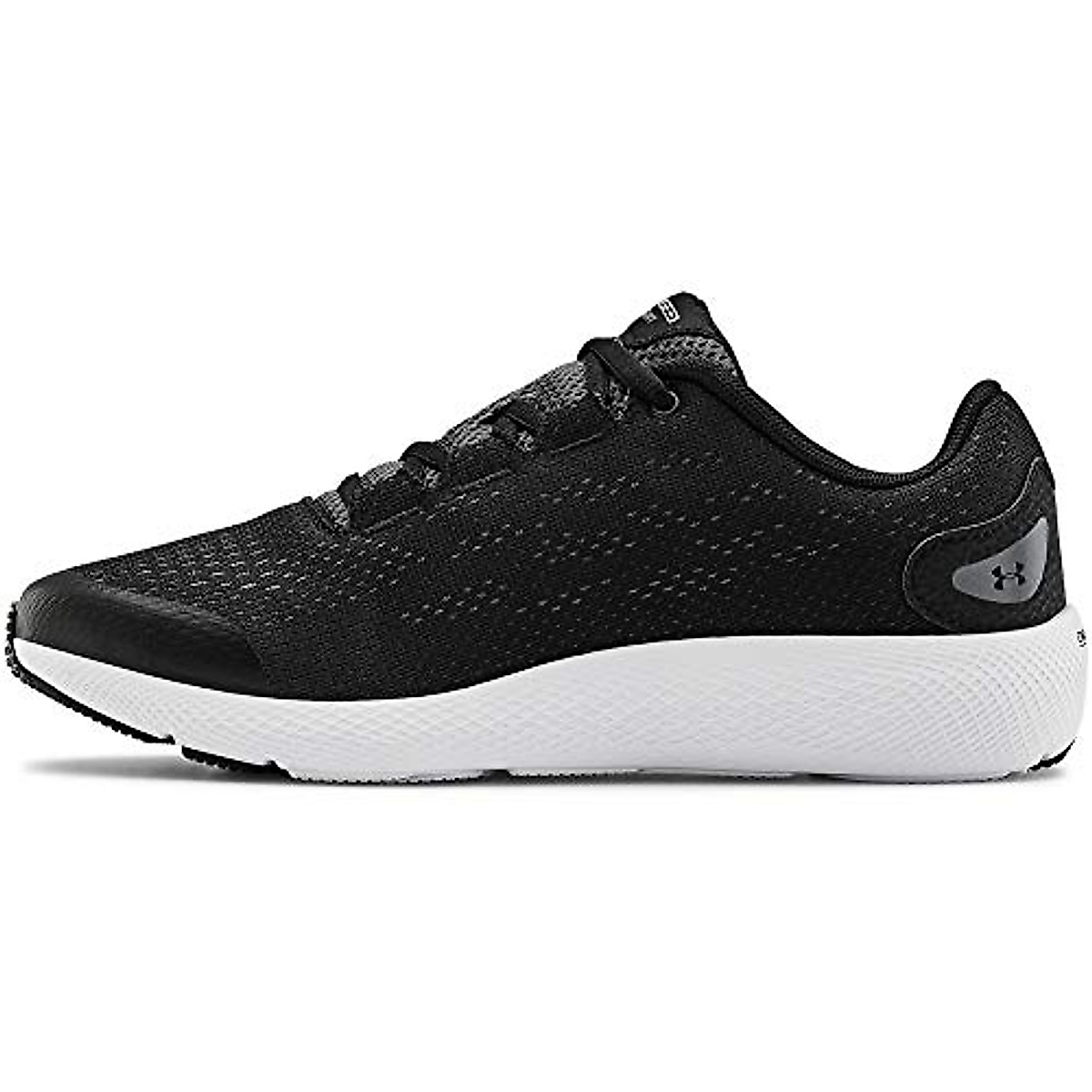 Under Armour womens Charged Pursuit 2 Running Shoe, Black/White, 7.5 US