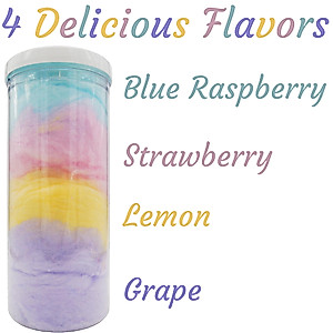 Gotta B Sweet Cotton Candy Variety Pack - Rainbow and Birthday Cake - 4.5 oz Jars - 2 Pack - Blue, Pink, Yellow, White and Purple - Blue Raspberry, Strawberry, Lemon, Grape and Birthday Cake Flavors