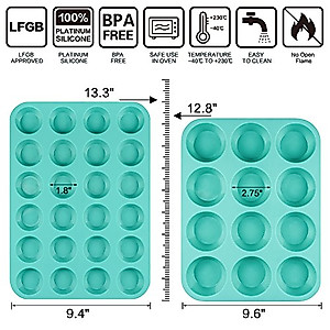 Silicone Muffin Pan Cupcake Set - Mini 24 Cups and Regular 12 Cups Muffin Tin, Nonstick BPA Free Food Grade Silicone Molds with 12 Silicone Baking Cups