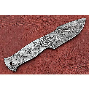 8 inches Long Hand Forged Damascus Steel Clip Point Blank Blade Skinning Knife, 4" Scale Space with 3 Pins & an Inserting Hole Space 3.5 inches Cutting Edge