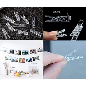 Yansanido 100pcs Mini Clear Plastic Utility Paper Clip, Clothespins Clips, Clothes Line String Clips, Mini Clothes Pins for Photo for String Fairy Lights Color Clear(100pcs Clear Plastic Clips)