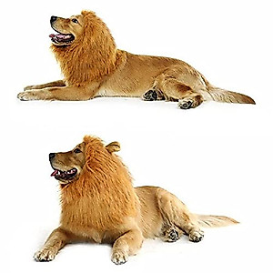 Dog Lion Mane Wig-Light Brown Adjustable Comfortable Funny Wig with Ears for Dog Costume Pet Fancy Hair Clothes Dress for Halloween and Christmas Party