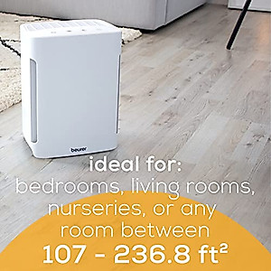 Beurer LR210 Air Purifier for Home, 3-Layer H13 True HEPA Filter System, 3 Fan Settings, Clean Ambient Air, Air Filter for Allergies & Pets, Cleaner with Sleep Mode & Timer