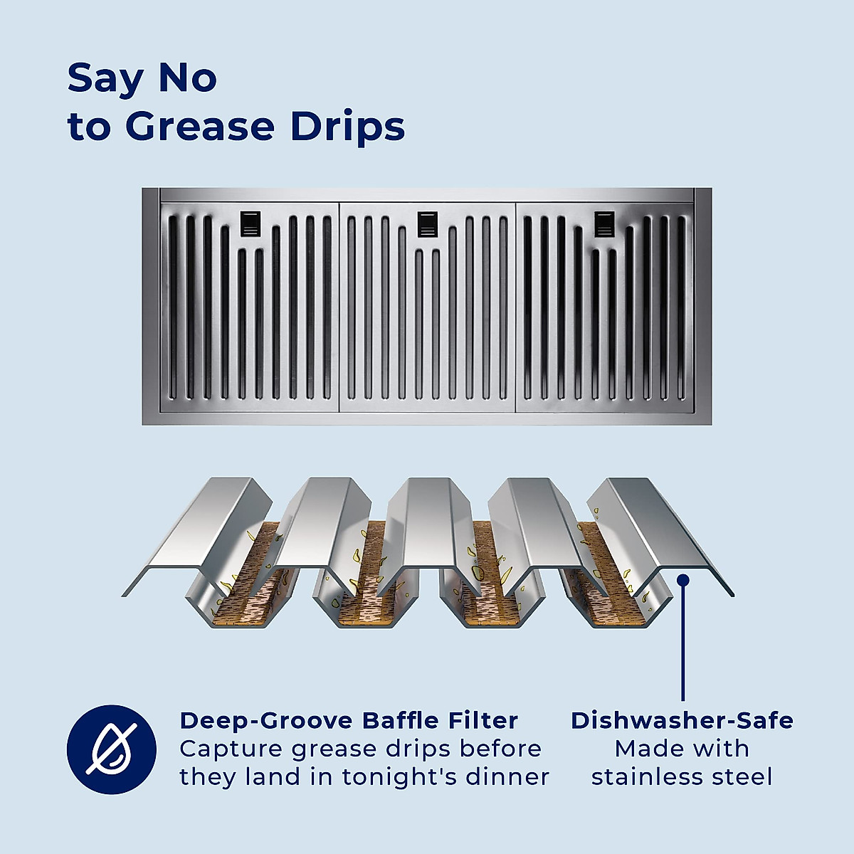 Hauslane Wall Mounted Range Hood 36 Inch WM-739, Powerful Suction, Wall Mount Kitchen Vent, Stainless Steel, Black Glass Panel, 3 Speed Touch Control, Baffle Filter Vented or Ventless 6" Duct