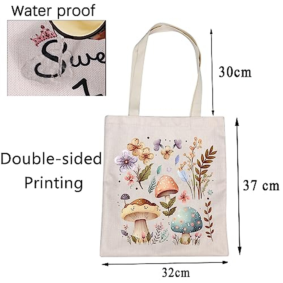 CMNIM Mushroom Tote Bag Canvas Aesthetic Mushroom Canvas Tote Bag for Women Reusable Grocery Bag School Book bag Tote (Mushroom Tote Bag)