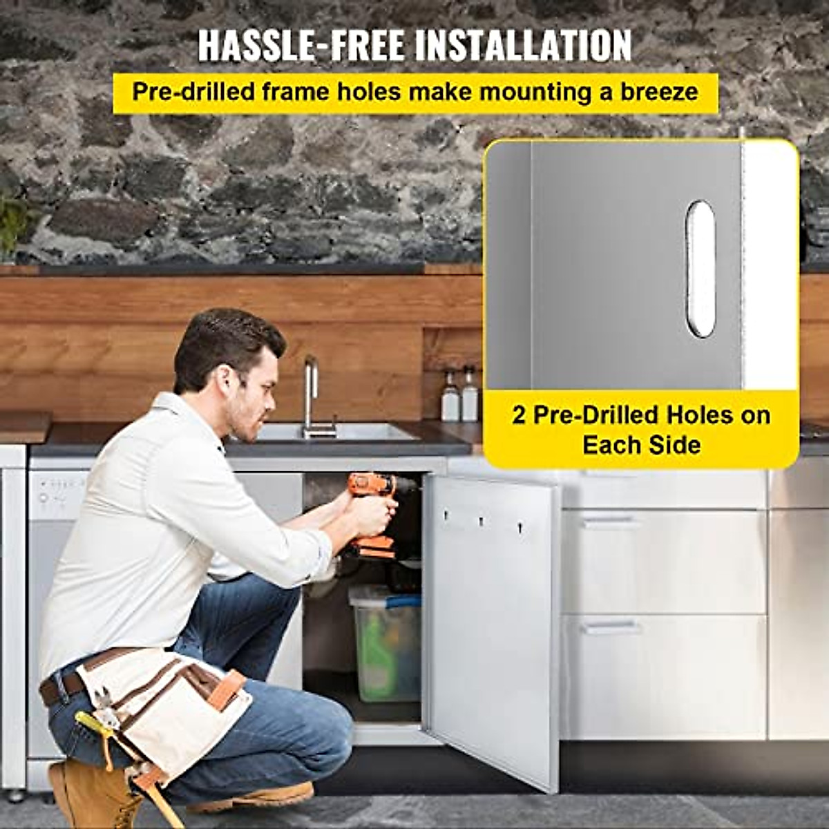 Mophorn BBQ Access Door 17W x 24H Inch, Vertical Single BBQ Door Stainless Steel, Outdoor Kitchen Doors for BBQ Island, Grill Station, Outdoor Cabinet