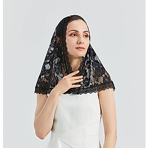 Grettytling Lace Mantilla Veil Soft and comfortable 7 Colors Spanish Style Rose Lace Veil Head Covering D Shape ， 2pcs Black&white