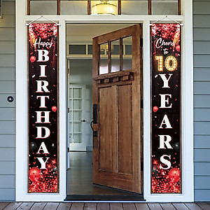 Happy 23rd Birthday Porch Sign Door Banner Decor Red and Black – Glitter Cheers to 23 Years Old Birthday Party Theme Decorations for Men Women Supplies