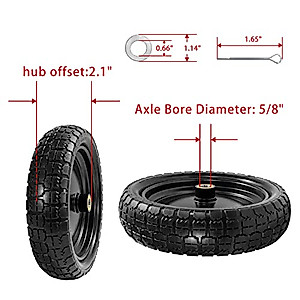 Parts Camp Gorilla Cart Wheels 13-Inch gorilla cart tires replacement 4.00-6 Flat-free Solid Tire and Wheel For Hand Trucks/Garden Carts/Wheelbarrow/Dolly-5/8"Axle Borehole 2.1"Hub offset (2 Pack)