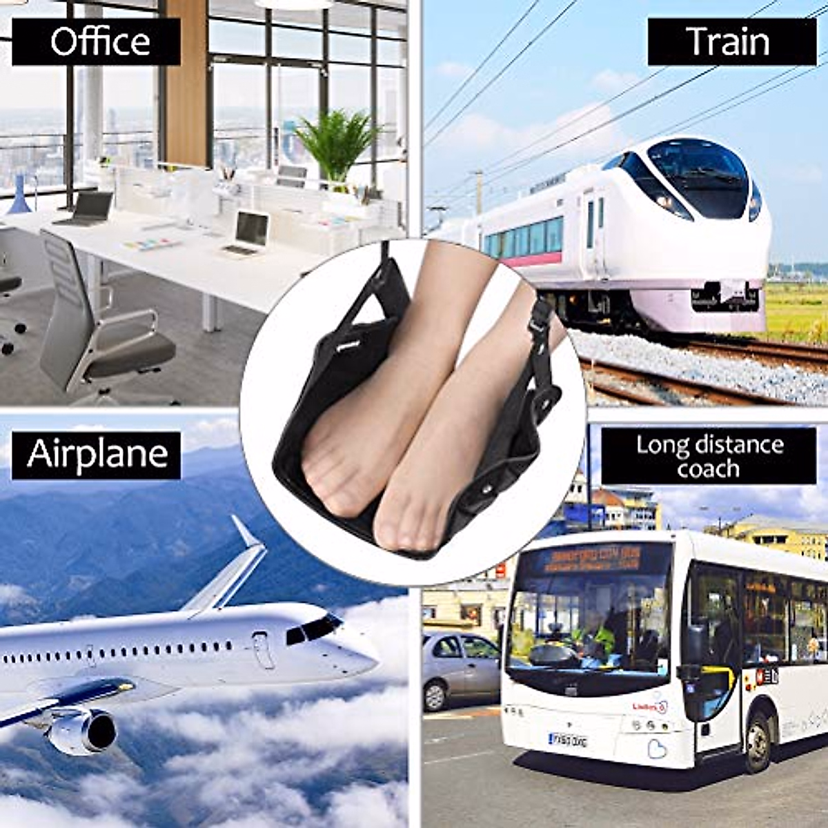 Airplane Footrest (Travel Comfortably) - Airplane Travel Accessories - Portable Travel Foot Hammock for Flight Bus Train Office Home - Reduce Swelling and Soreness by Angemay