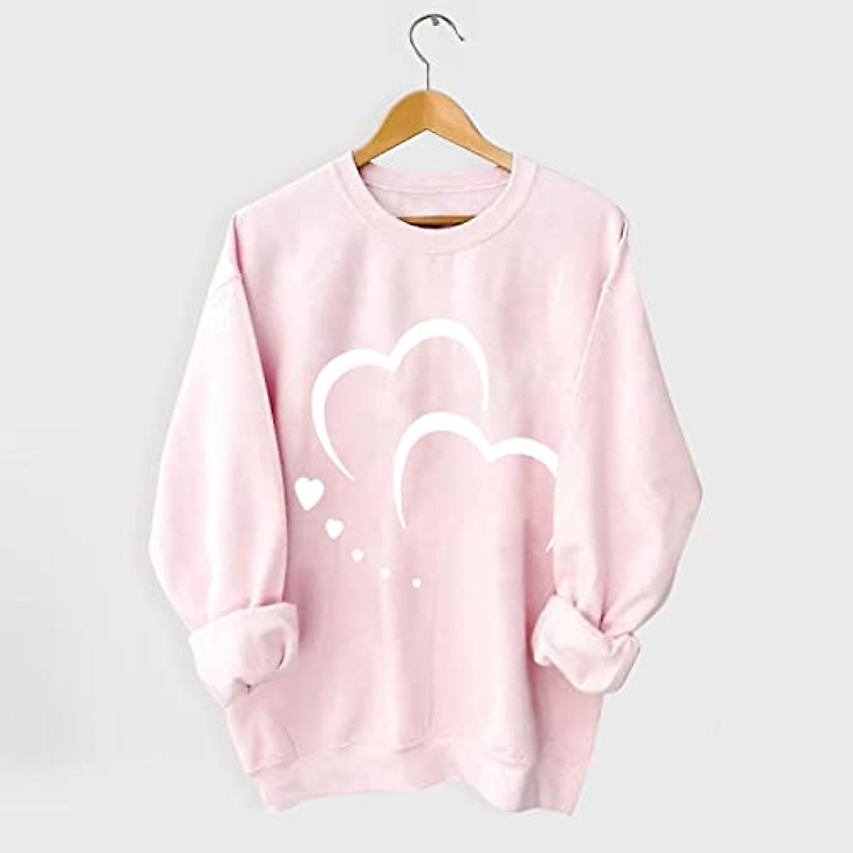 Valentine's Day Shirt for Women, Love Heart Graphic Tees Crewneck Long Sleeve Loose Fit ​Pullover Tops Sweatshirts(D#Pink,XX-Large)