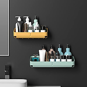 LAPUTA Wall Mount Organizer,Shower Storage Organizer Shelf Good Load-Bearing PP Shampoo Spice Shower Shelf for Kitchen, Bathroom, Cabinet, Toilet, Office Blue S S