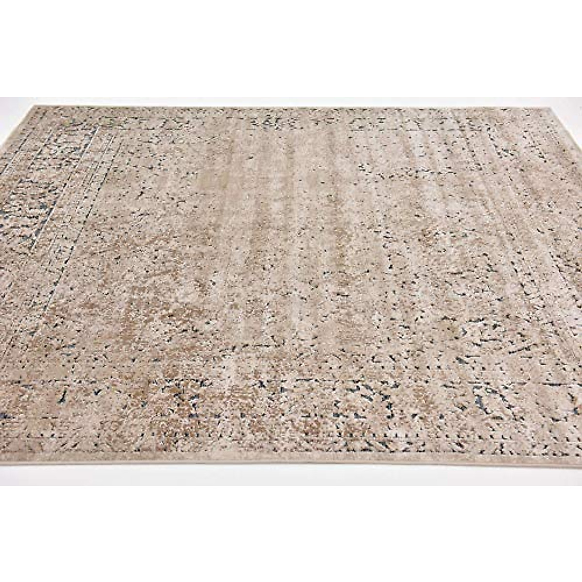 Unique Loom Chateau Collection Distressed, Textured, Vintage, Border, Rustic, Traditional Area Rug, 7 ft, Beige/Light Brown