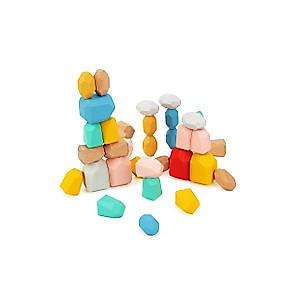 Pidoko Kids 36 Pcs Stacking Rocks with Storage Container - Wooden Balancing Stones - Educational Preschool Learning Montessori Toys - Wood Building Sorting Blocks Set