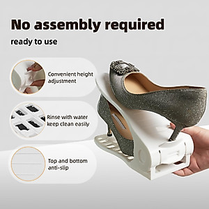 Yashong Shoe Slots Organizer, 16PCS No Assembly Required Thickening Adjustable Double Layer Stack Shoe Rack, 50% Space-Saving Storage Rack Holder, White