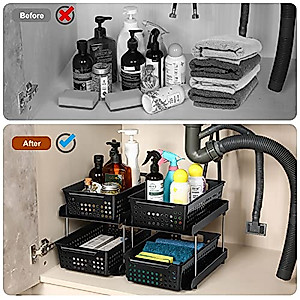 Aupmeka Kitchen Organizer 2 Tier Under Sink Storage and Organizer for Pantry, Cabinet, Cupboard, Fridge- Bathroom Sink Pull-Out Drawer Organizer