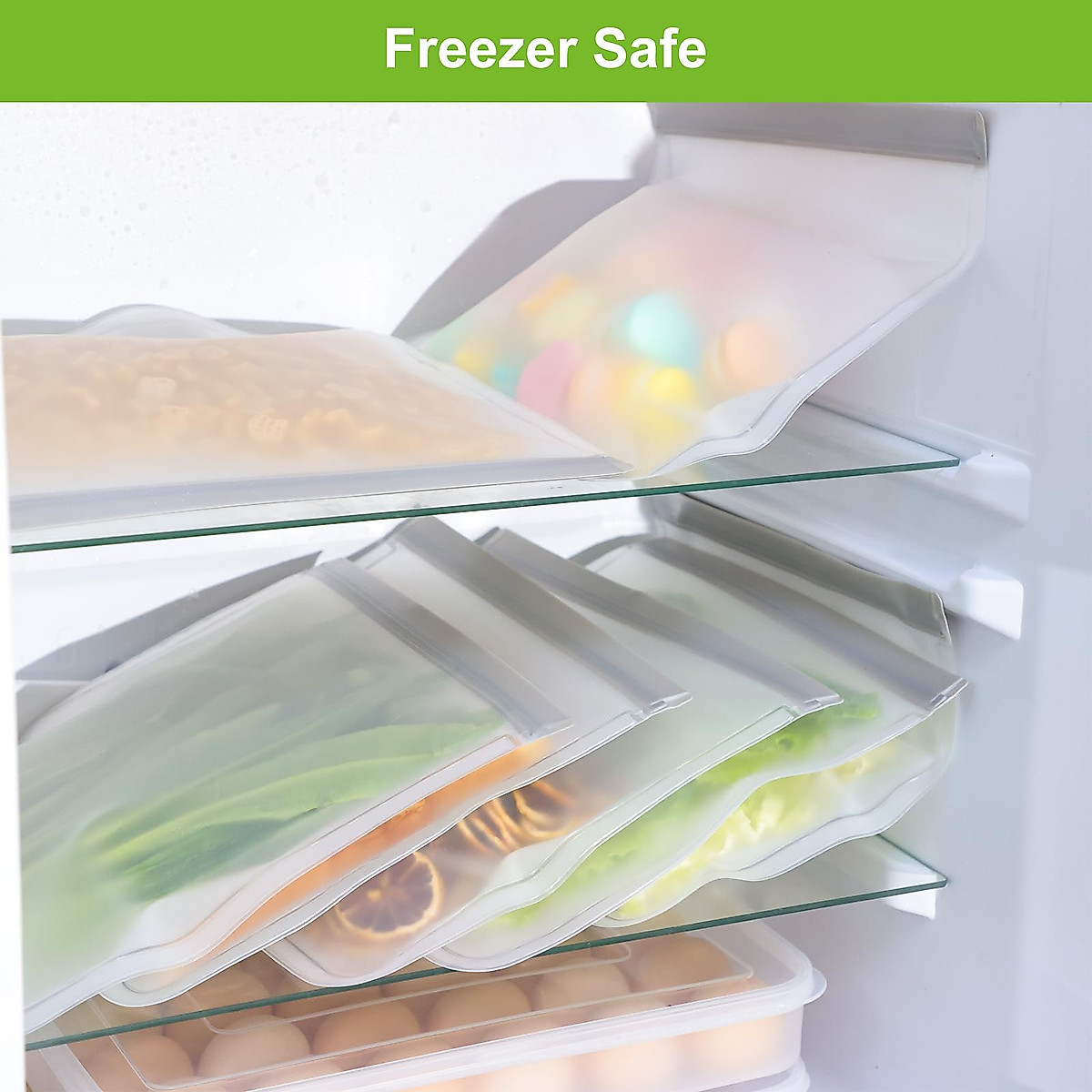 Moretoes 8 Pack Reusable Bags, Reusable Freezer Bags Leakproof Bags Dishwasher Safe for Marinate, Travel, Kitchen Organization (Large, Gray)