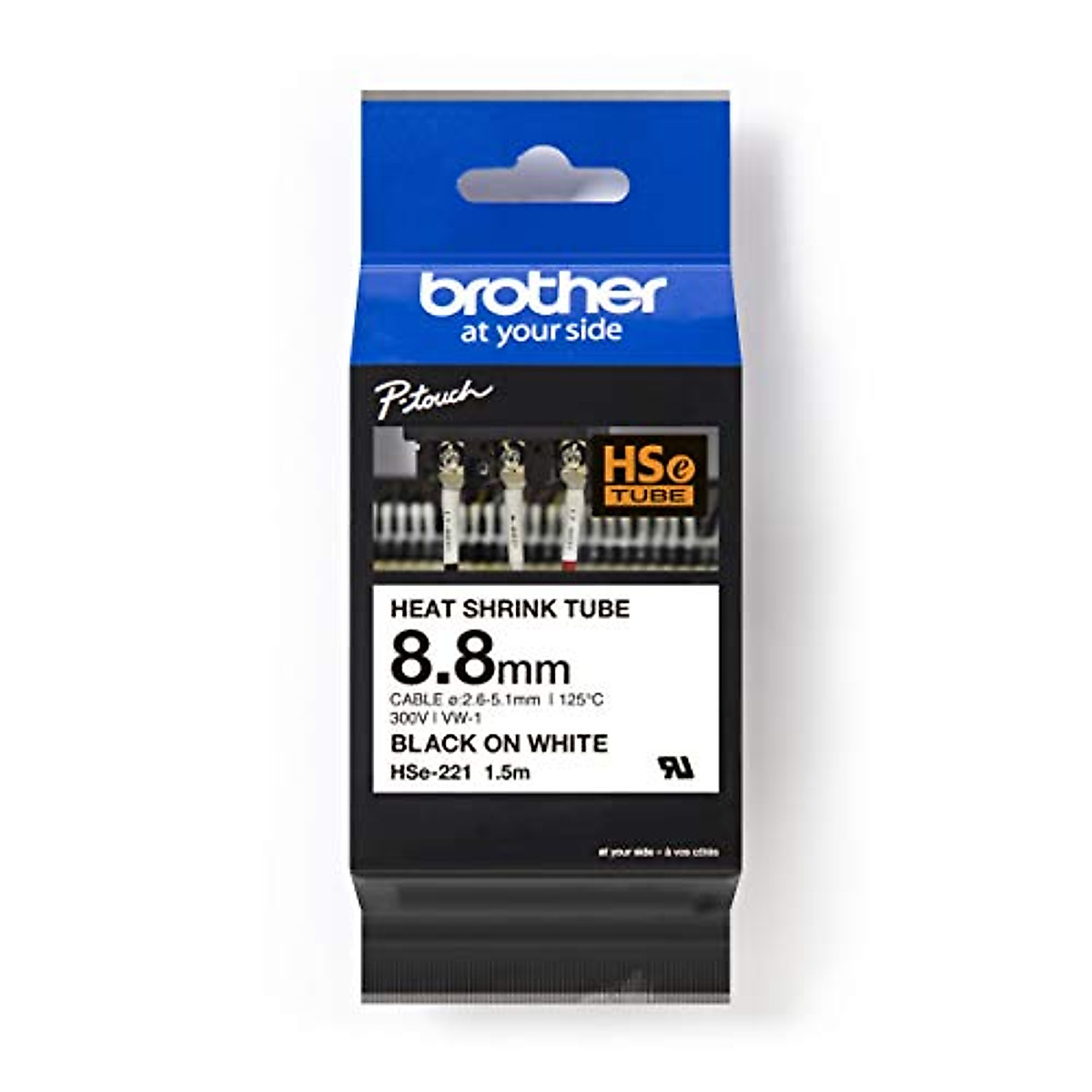 Brother HSe-221 8.8mm Heat Shrink Tube Tape Cassette - Black on White