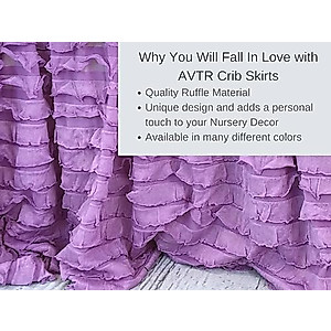 Lilac Purple Ruffle Crib Bed Skirt, Boho Baby Girl Ruffled Bedding Dust Ruffle Skirts, Extra Long 16 inch Gathered Standard Bedskirt Nursery Decor, AVTRBoutique