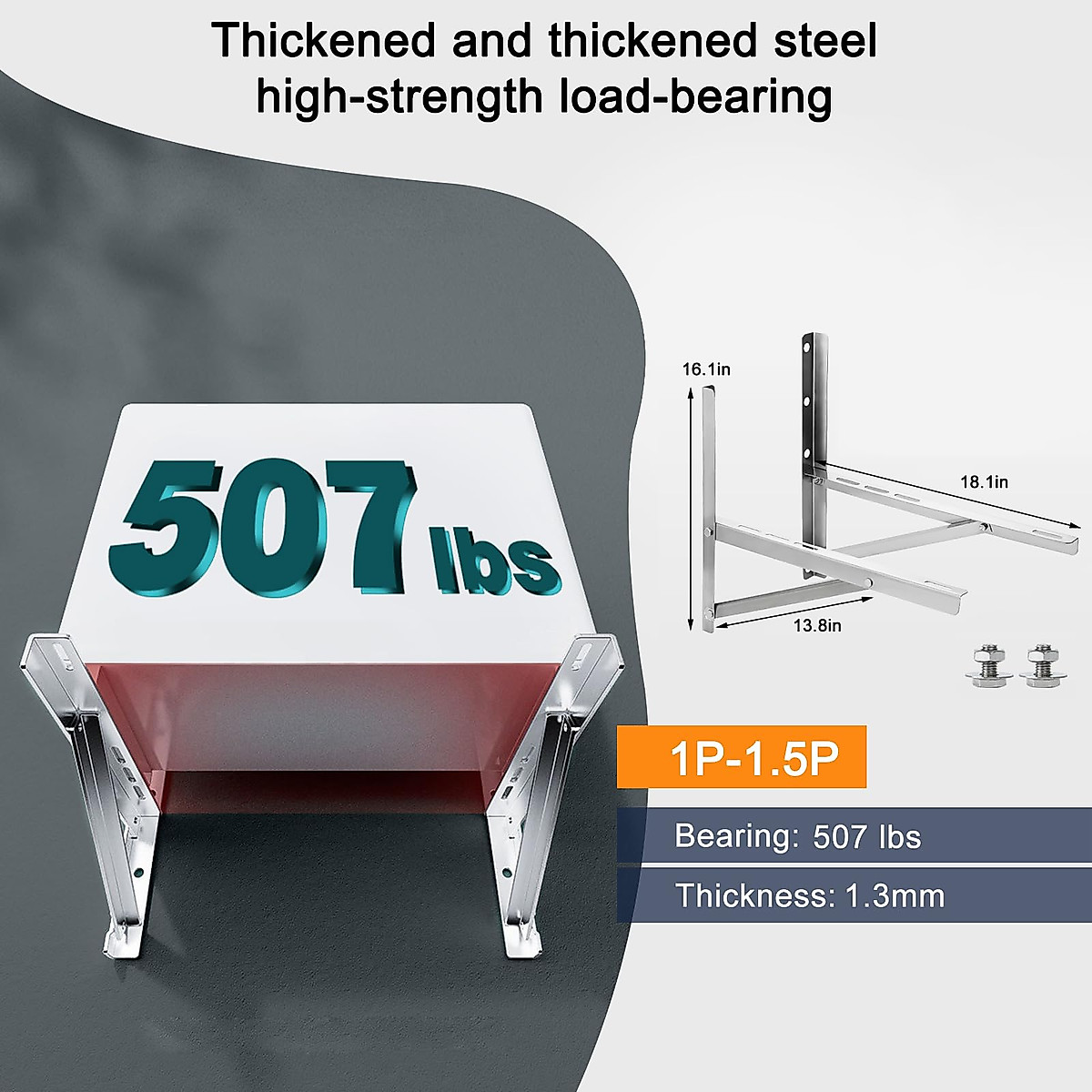 Mini Split Wall Mounting Bracket for 9000-24000 BTU Condenser, POIUNA Stainless Steel Ductless Mini Split Bracket up to 507 lbs for Air Conditioner Heat Pump Systems HVAC, Compressor