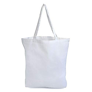 White Tote Bags - 4 Pack Canvas Bags with Handles, Shopping Bags Made with Reusable Organic Cotton Fabric Cloth for Grocery, Market, Beach, Pool, Gifts, DIY, Washable & Eco Friendly - 15.7x3.3x15.7